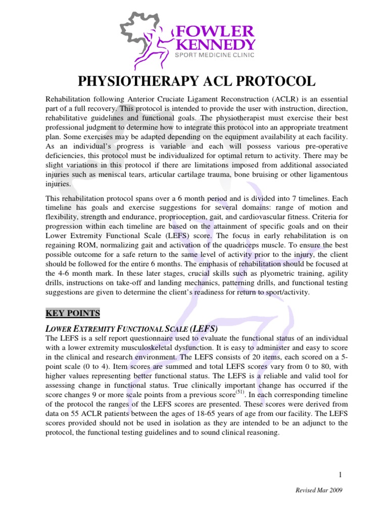 ACL Protocol Fowler Kennedy R Mar 2009 | PDF | Human Leg | Knee