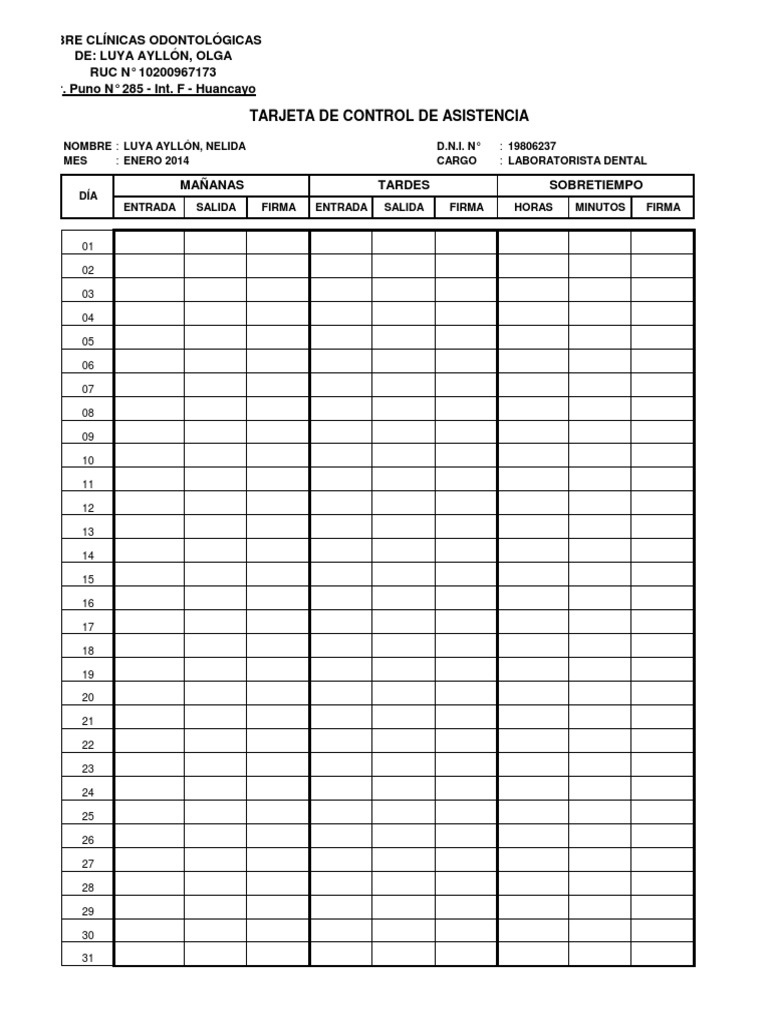 Tarjeta de Control de Asistencia | PDF