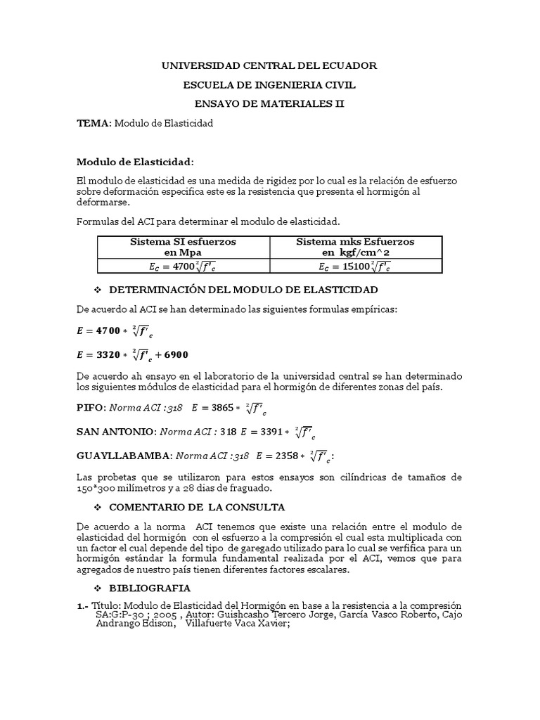 Módulo de Elasticidad del Hormigón | PDF