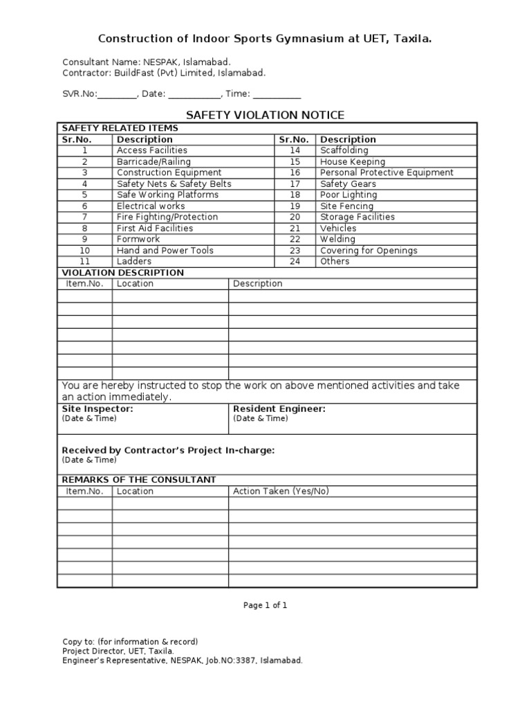 Safety Violation Notice | PDF