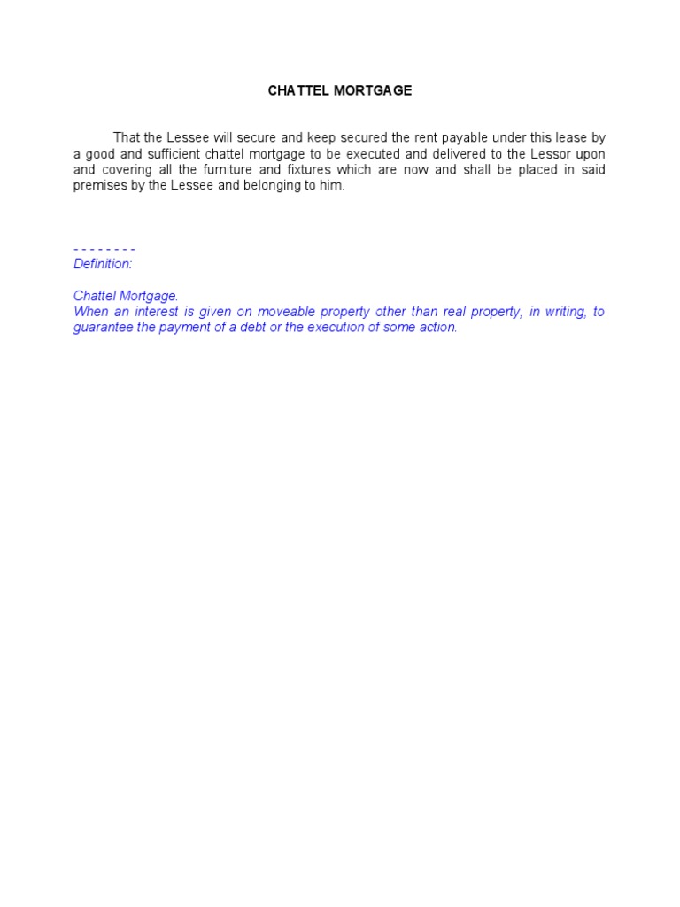 Chattel Mortgage for Lessees | PDF