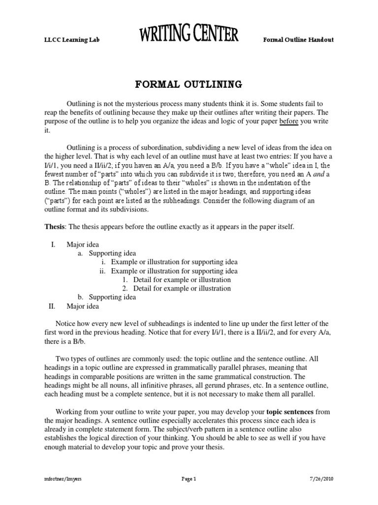 Formal Outlining Handout | PDF | Sentence (Linguistics) | Thesis