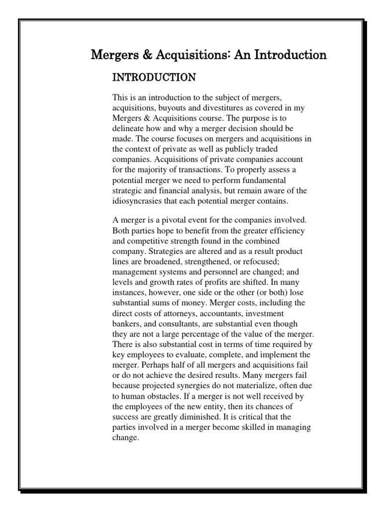 Mergers Final Pro | PDF | Mergers And Acquisitions | Valuation (Finance)