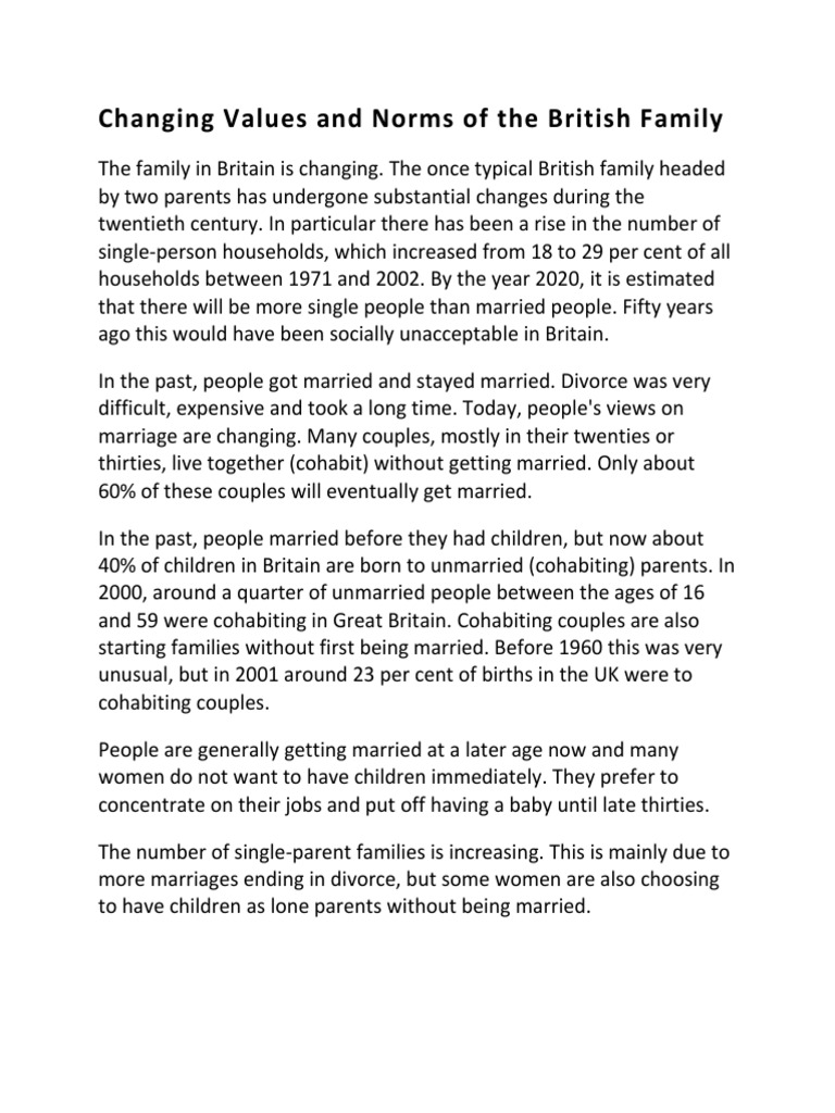 Changing Values and Norms of The British Family | PDF | Apartment ...