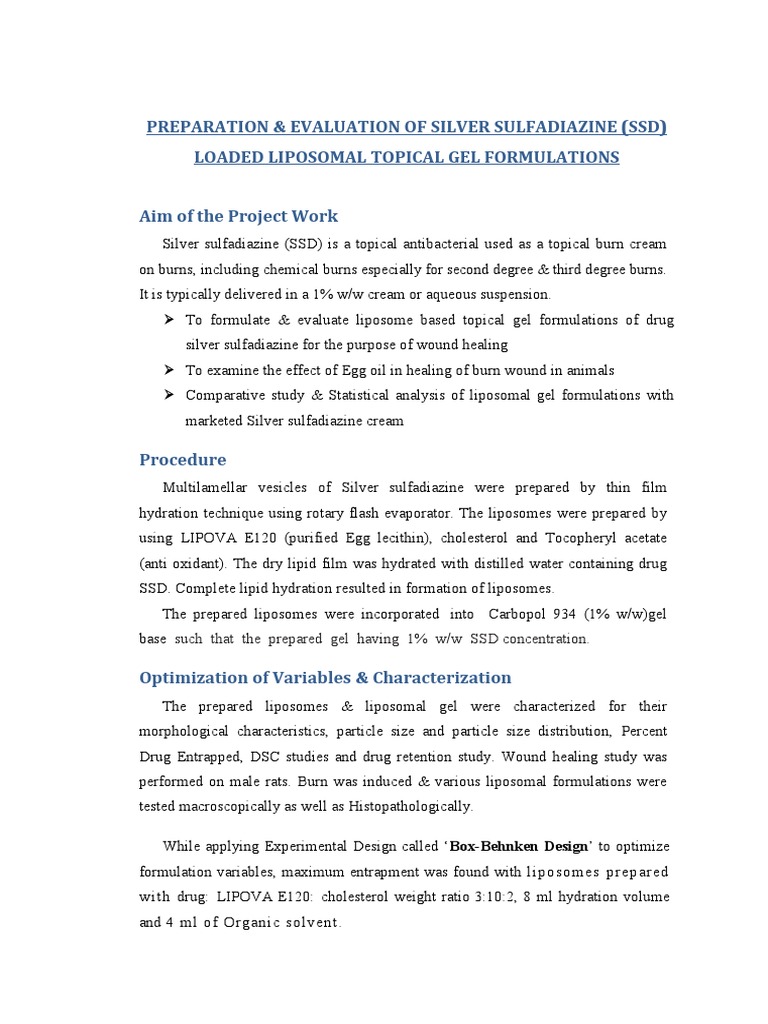 Preparation & Evaluation of Silver Sulfadiazine (SSD) Loaded Liposomal ...