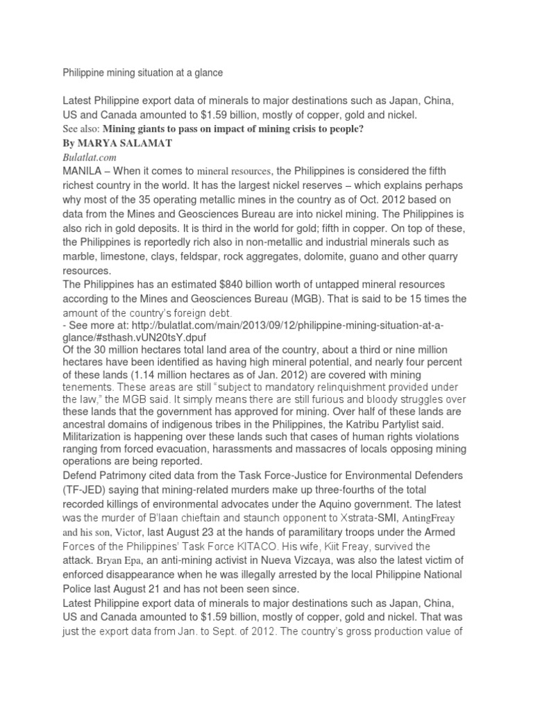 Philippine Mining Situation at A Glance | PDF | Mining | Philippines