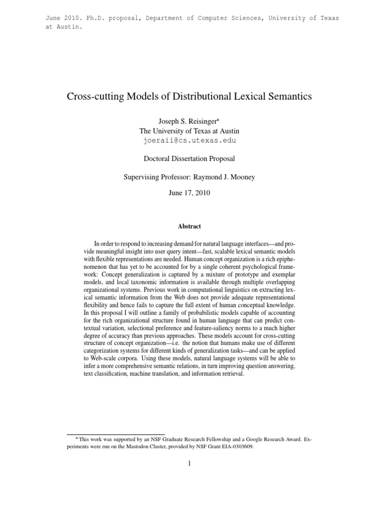Cross-cutting Models of Distributional Lexical Semantics | PDF | Semantics | Cluster Analysis