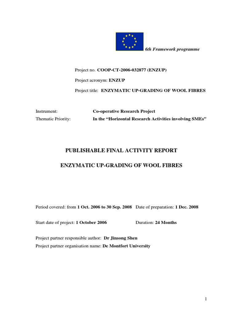 Publishable Final Activity Report Enzymatic Up-Grading of Wool Fibres ...