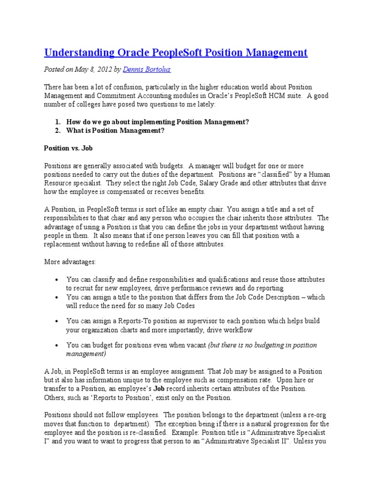 Understanding Oracle Peoplesoft Position Management: Posted On May 8 ...