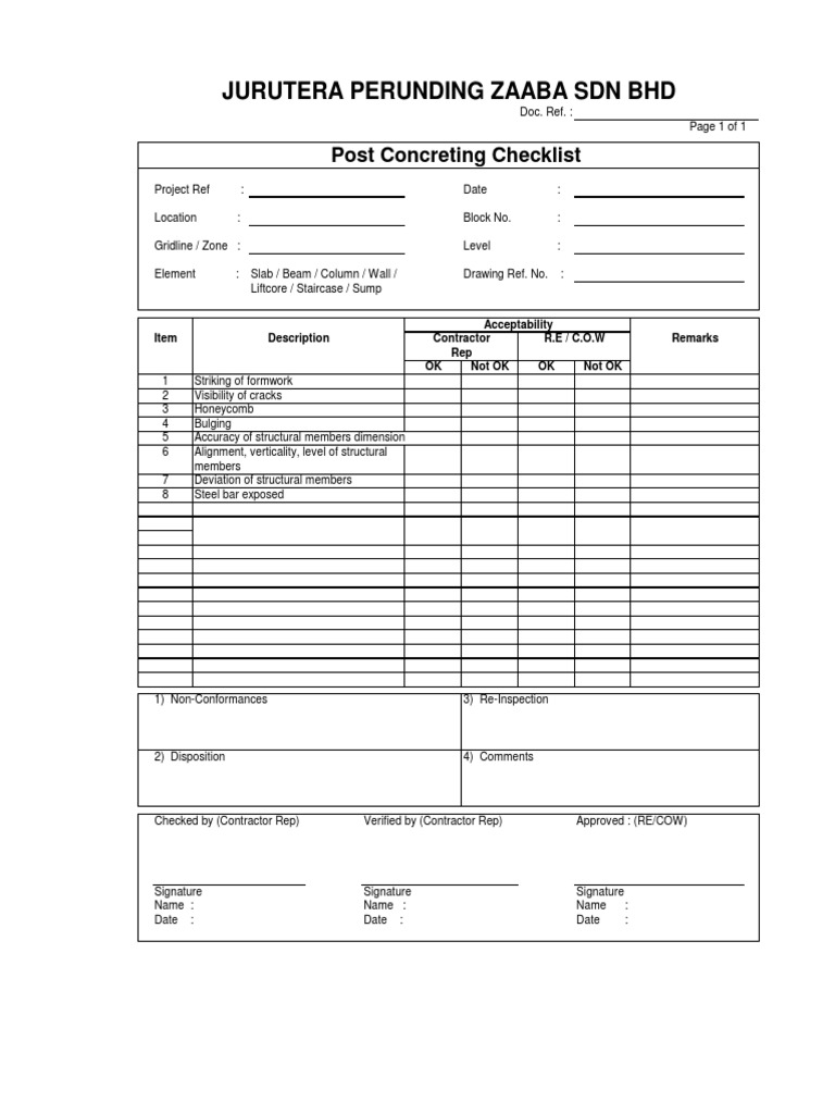 Post Concreting Checklist | PDF | Architectural Design | Architecture