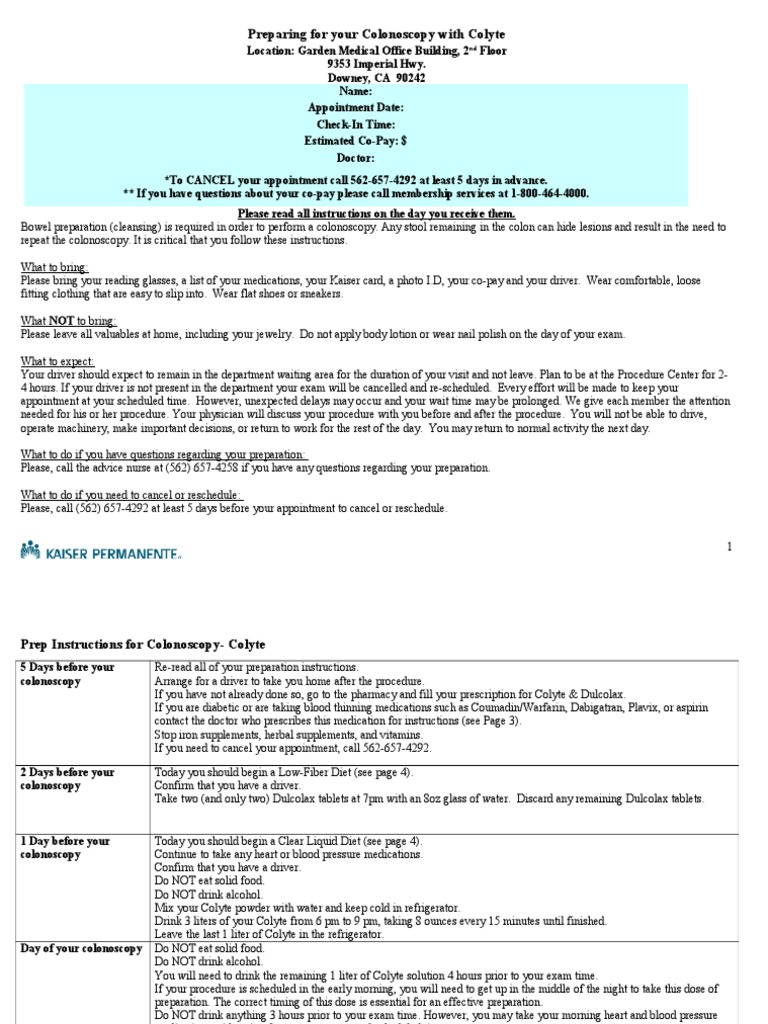 Split Dose Colyte Colonoscsopy Prep English 11-7-2011 | PDF ...