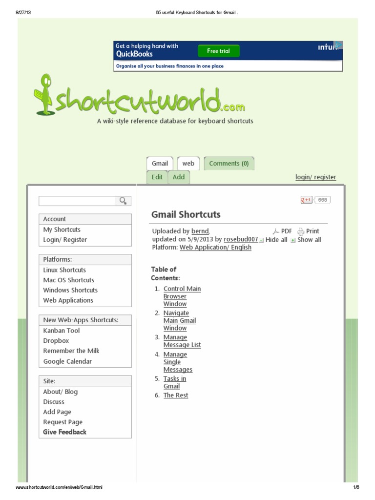65 Useful Keyboard Shortcuts For Gmail | PDF | Keyboard Shortcut | Gmail