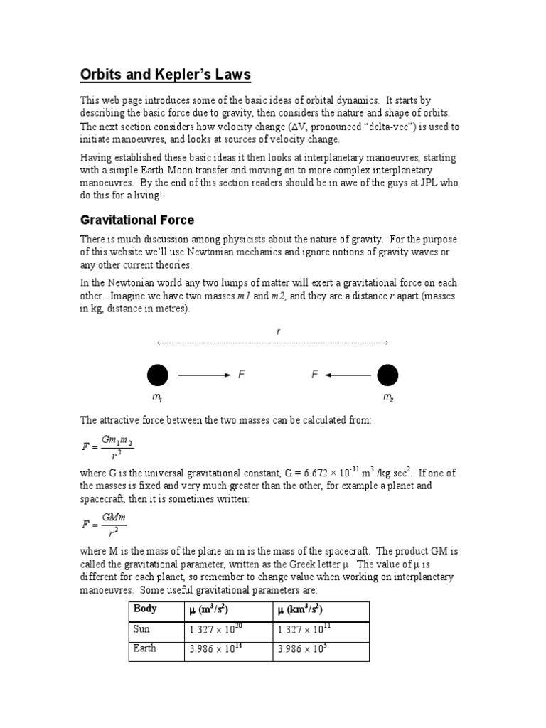 Orbits and Kepler's Laws: Gravitational Force | PDF | Orbit | Ellipse