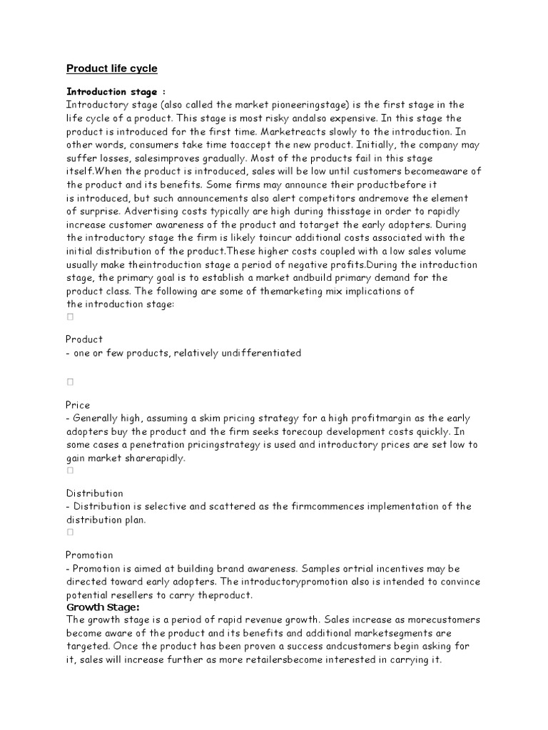 Product Life Cycle: Introduction Stage | PDF | Competition | Brand