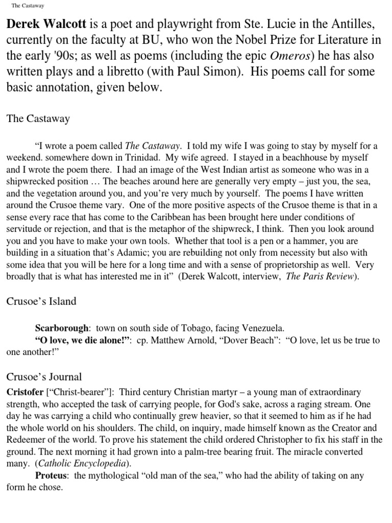 The Castaway: An Exploration of Derek Walcott's Poem and the Themes of ...