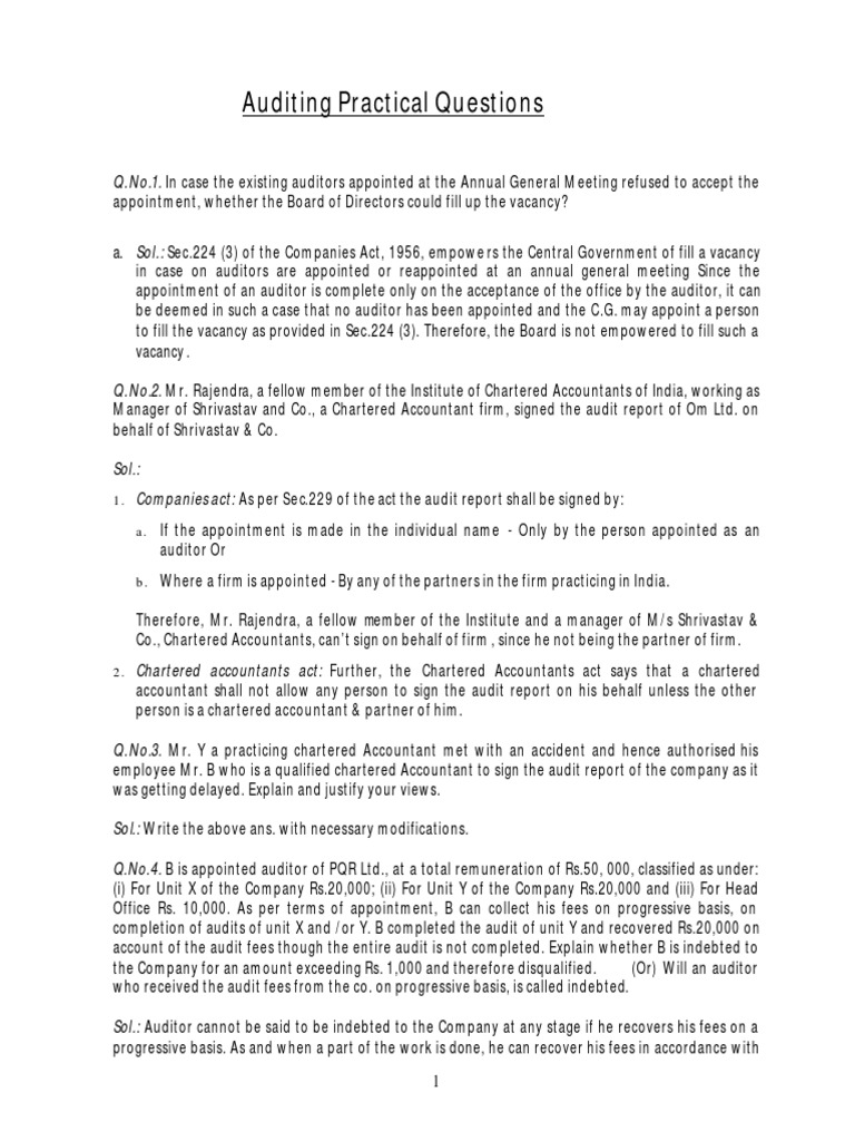 14 Useful Auditing Practice Questions | PDF | Auditor's Report | Board ...