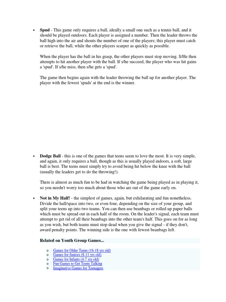 Youth Group Games Pdf Cricket Adolescence