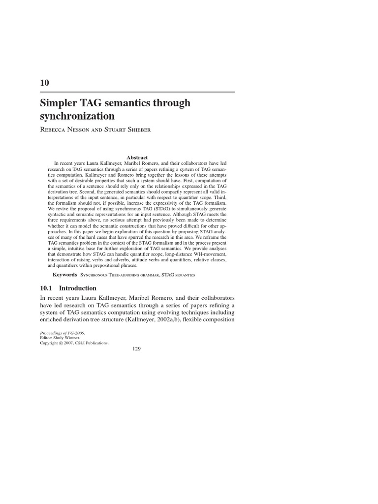 Simpler TAG Semantics Through Synchronization: R N S S | PDF | Phrase ...