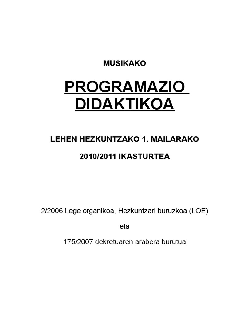 PROGRAMAZIO DIDAKTIKOA Musika LH1 PDF | PDF