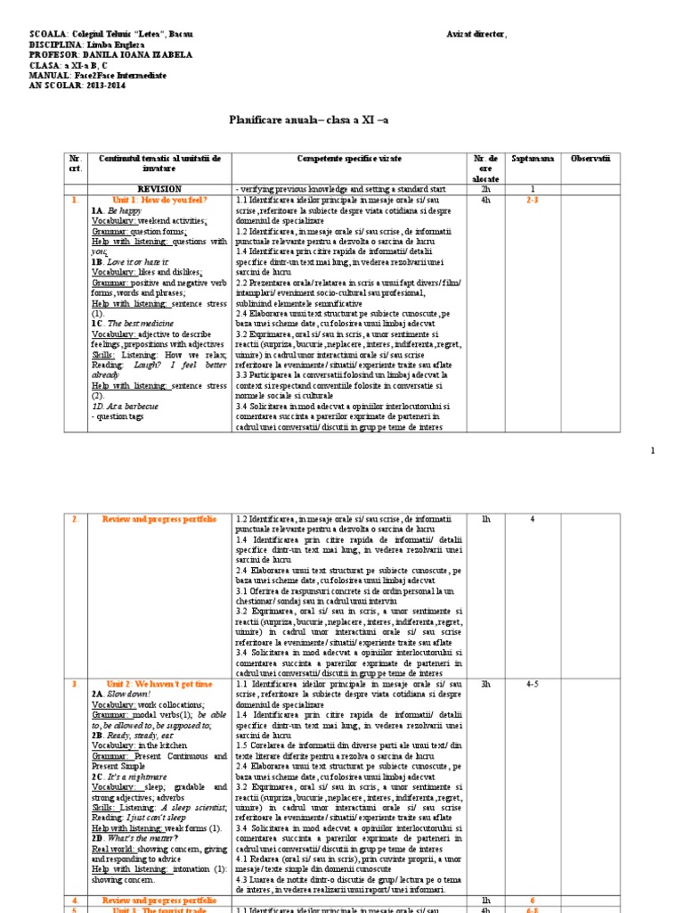 Annual English Plan for 11th Grade | PDF