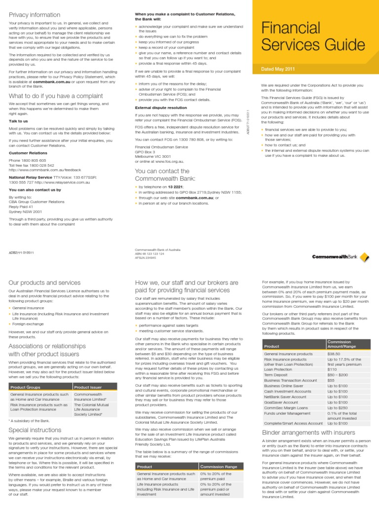 Financial Service Guide | PDF | Insurance | Life Insurance