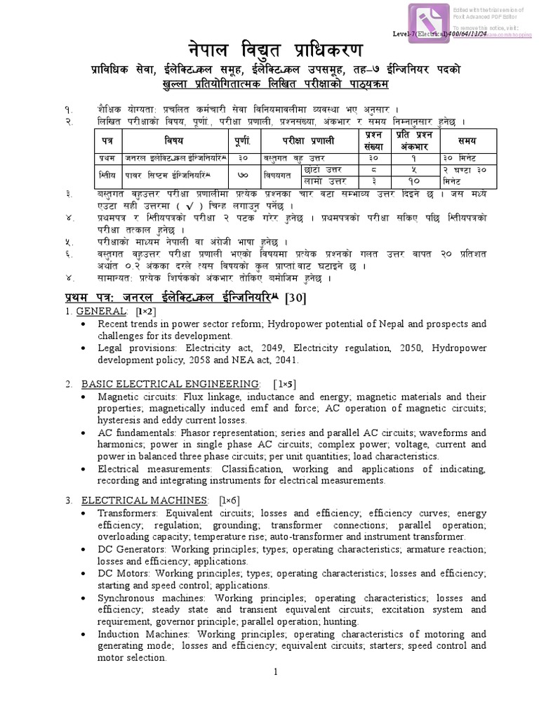 Nepal Electricity Authority Electrical Engineer's Syllabus | PDF ...