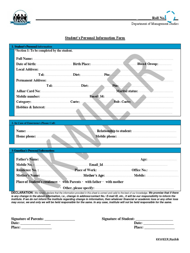 Student Profile Form | PDF