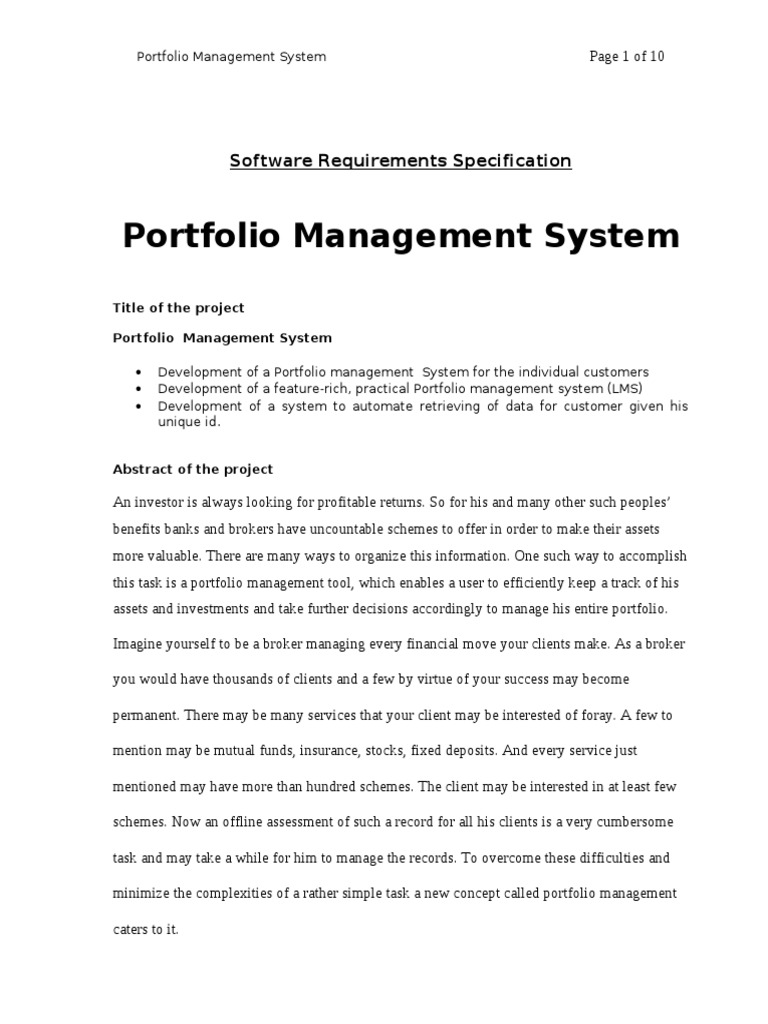 Portfolio Management System: Software Requirements Specification | PDF ...