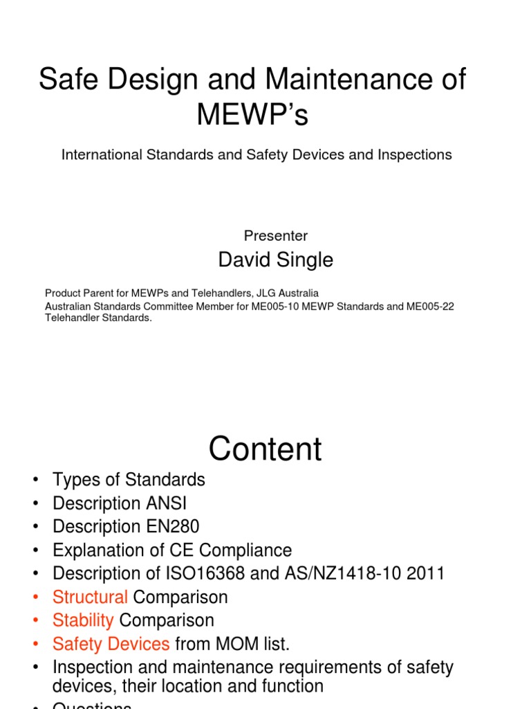 Safe Design and Maintenance of MEWPs | PDF | Occupational Safety And ...