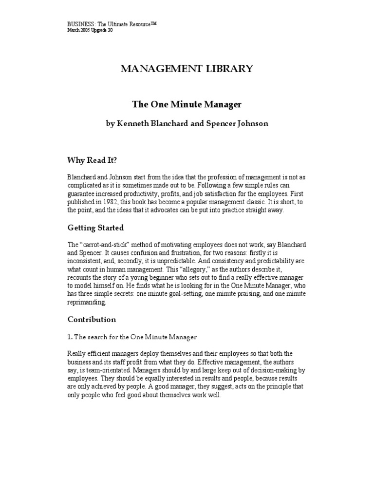 Management Library: The One Minute Manager | PDF | Goal Setting ...
