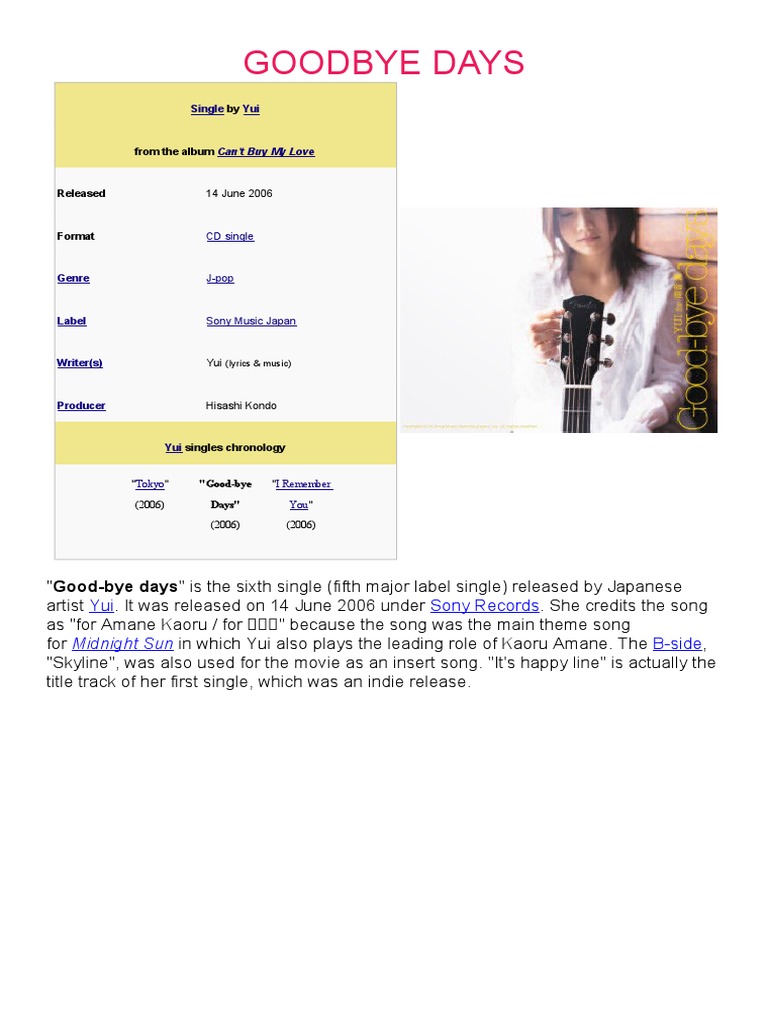 Yui's "Good-bye Days" Single Overview | PDF