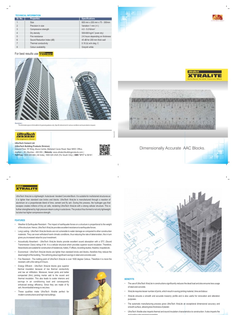 Xtra Lite (AAC BLOCKS) | PDF | Building Insulation | Concrete