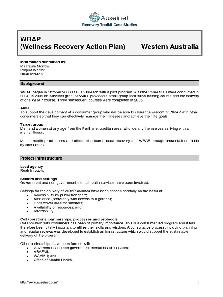 Wrap (Wellness Recovery Action Plan) Western Australia | Download Free ...