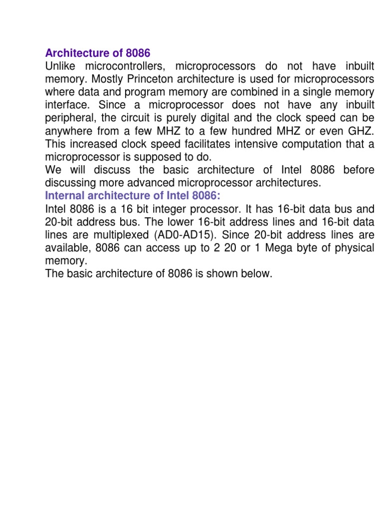 Architecture of 8086 Microcontroller | PDF | Microprocessor ...