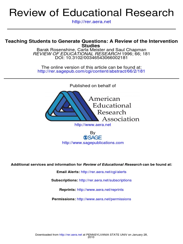 Review of Educational Research: Studies Teaching Students To Generate ...