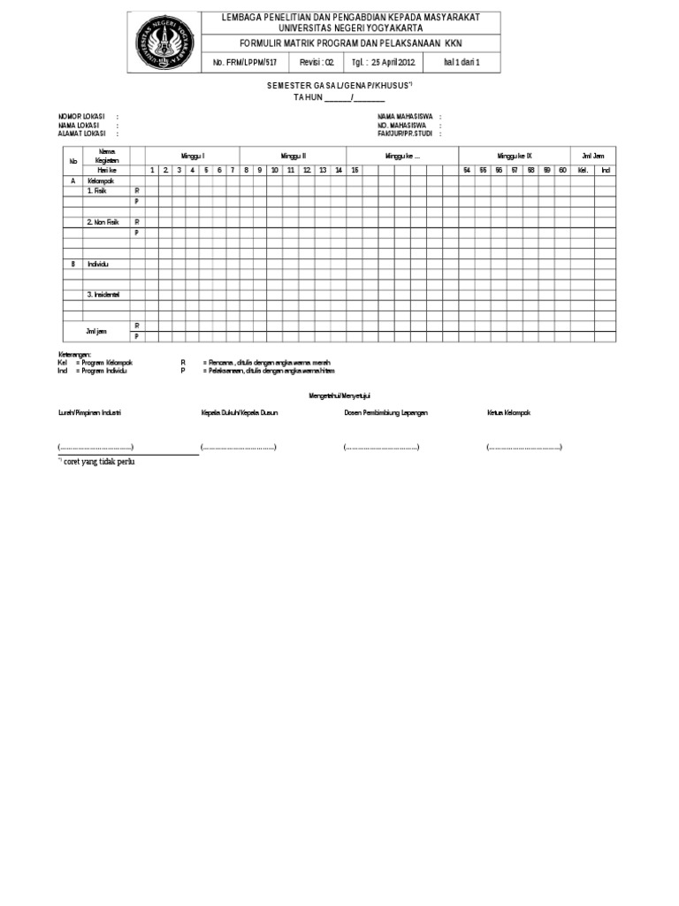 Contoh Form Matrik Kkn-Individu | PDF