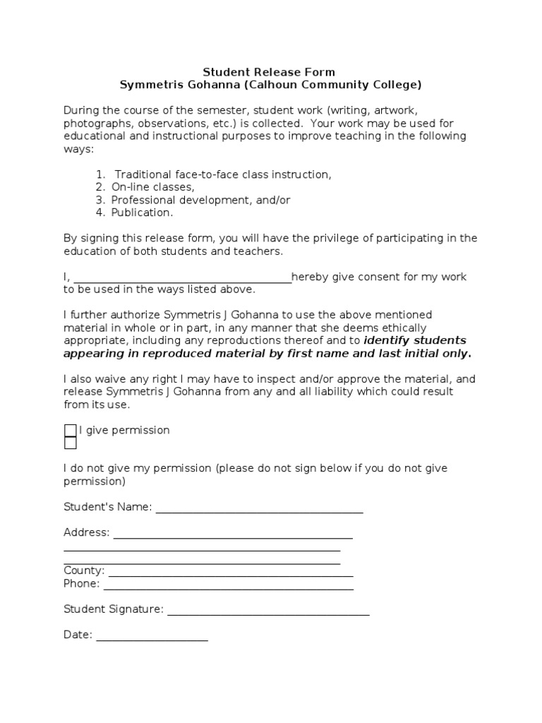 Student Work Release Consent | PDF