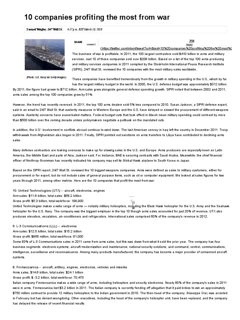 10 Companies Profiting The Most From War | PDF | Arms Industry | Industries