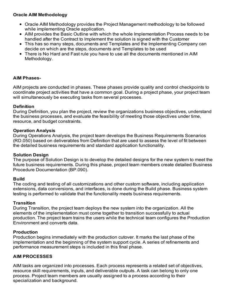 Overvieww of AIM Methodology Oracle | PDF | Business Process | Software Development Process