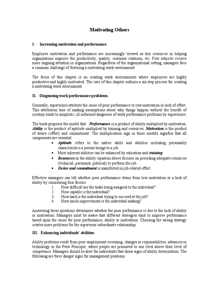 Motivating Others: I. Increasing Motivation and Performance | PDF ...