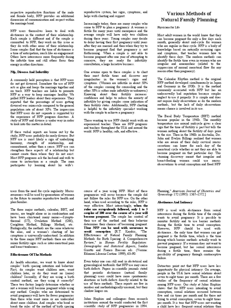 Pamphlet Various Methods of Natural Family Planning | Download Free PDF ...