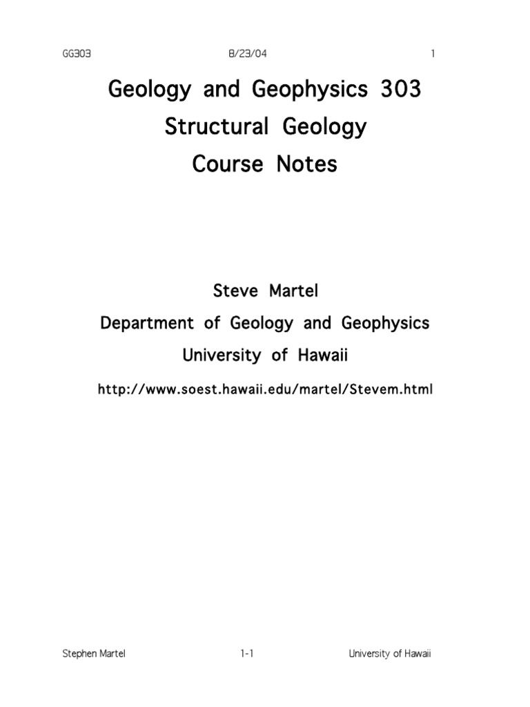 Geology and Geophysics 303 Structural Geology Course Notes | PDF ...