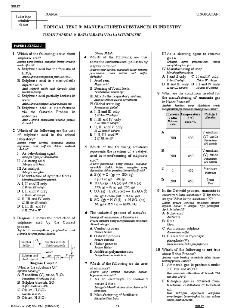 Chemistry Form 4 Chapter 9 Exercise | PDF