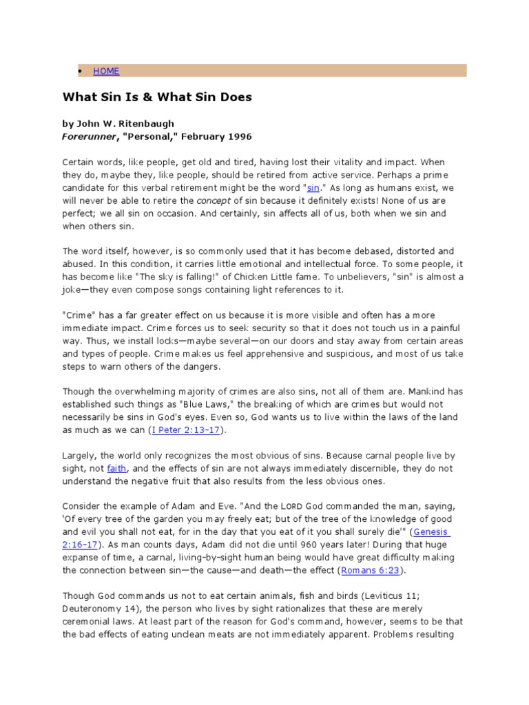 What Sin Is & What Sin Does: by John W. Ritenbaugh | PDF | Epistle To ...
