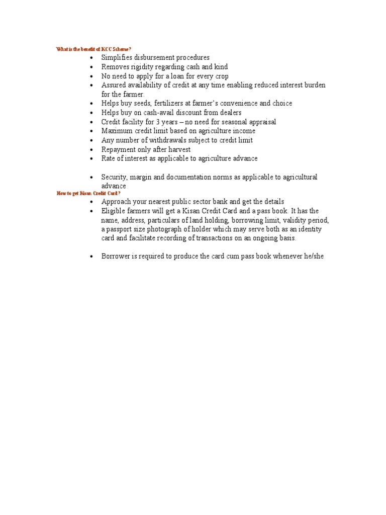 Benefits of the Kisan Credit Card Scheme | PDF | Business | Finance ...