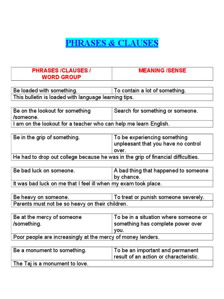 Phrases /clauses / Word Group Meaning /sense | PDF