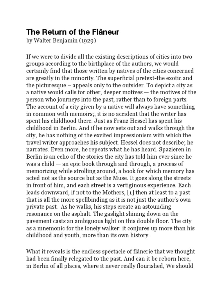 Walter Benjamin-Return of The Flâneur | PDF