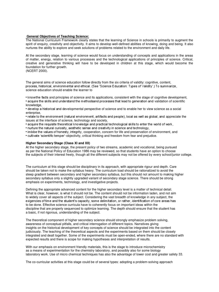 General Objectives of Teaching Science | PDF | Curriculum | Science