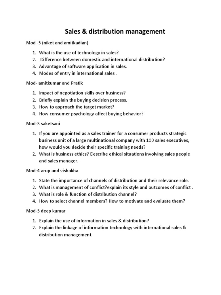 Sales and Distribution Management Insights | PDF