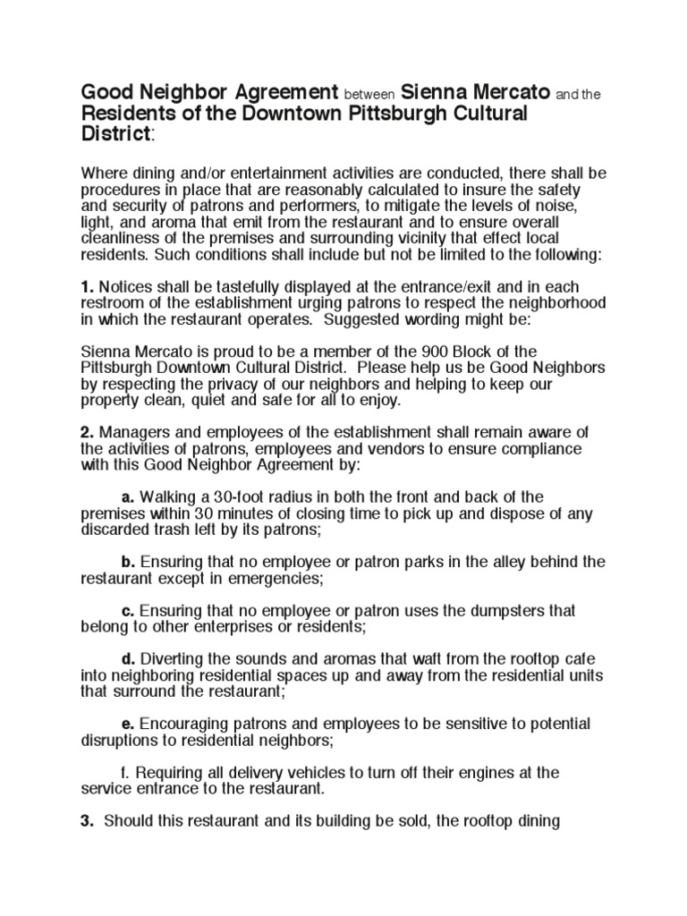 Good Neighbor Agreement | PDF | Business